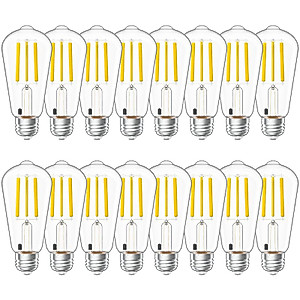 Sunco 16 Pack Dusk to Dawn Indoor Residential Vintage LED Edison Bulbs 75W Equivalent 7W, 850 Lumens Non-Dimmable ST58 Filament 4000K Cool White, E26 Medium Base 120V Clear Glass Light Bulbs