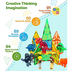 Asago Magnetic Tiles Dinosaurs Magnet Building Blocks Toys for Kids ages 3-5 4-8 8-12 Creative Animals Educational Stack Tile Construction for Boys Girls Toddlers 5-7 Year Old to STEM Learning