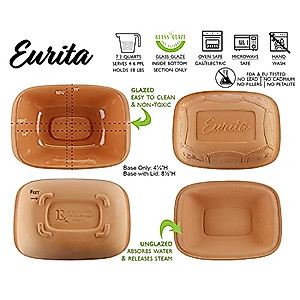 Eurita Clay Roaster, 7.2 Quart, Non-Stick Earthenware, Toxin-Free, Healthy Clay Pot Cooking, Versatile Cooking Dutch Oven, Digital Recipe and Instructions Included