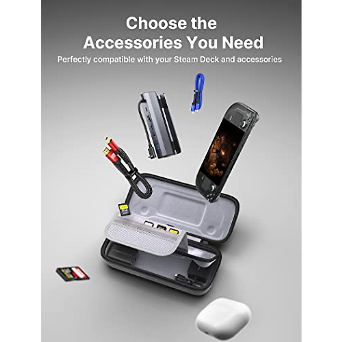 JSAUX Carrying Case Compatible with Steam Deck, Protective Hard Shell Carry Case Built-in Charger & Docking Station Storage(Upgrade), Portable Travel Case for Steam Deck Console & Accessories - BG0106