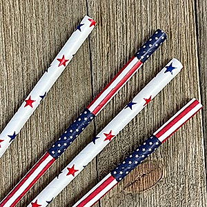 American Flag Paper Straws - Patriotic Party Supply - Red White and Blue - 50 Pack