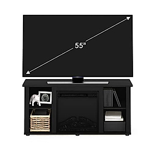 Furinno Jensen Entertainment Center Stand with Fireplace for TV up to 55 Inch, Americano, Corded Electric, Adjustable
