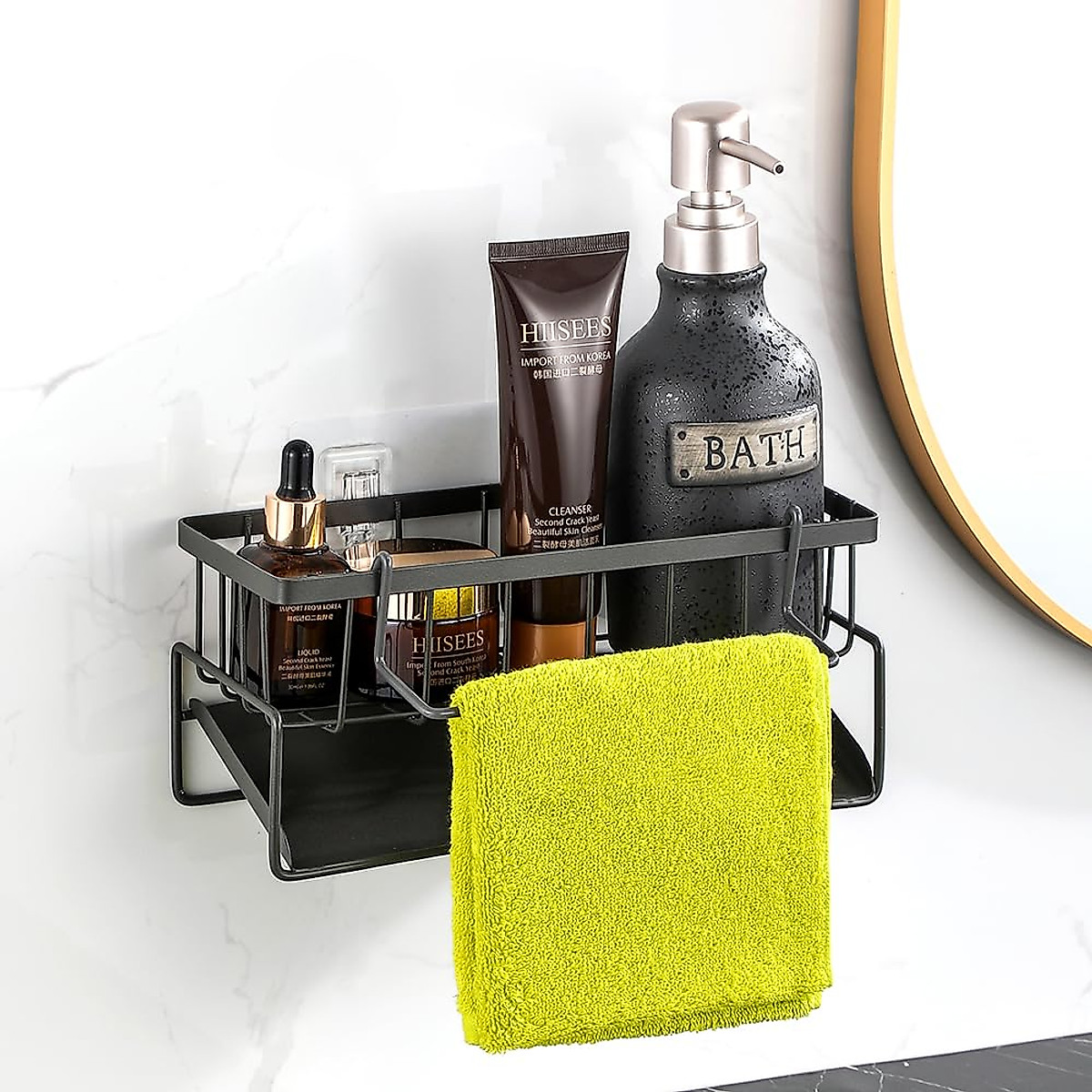 YISMAN Sink Holder for Sponge, Dish Brush, Soap, Scrubber, Dishcloth, No Punching,with Detachable Hanging Rod,Grey