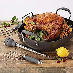 Anolon Advanced Hard Anodized Nonstick Roaster / Roasting Pan Set with Utensils - 16 Inch x 13 Inch, Gray