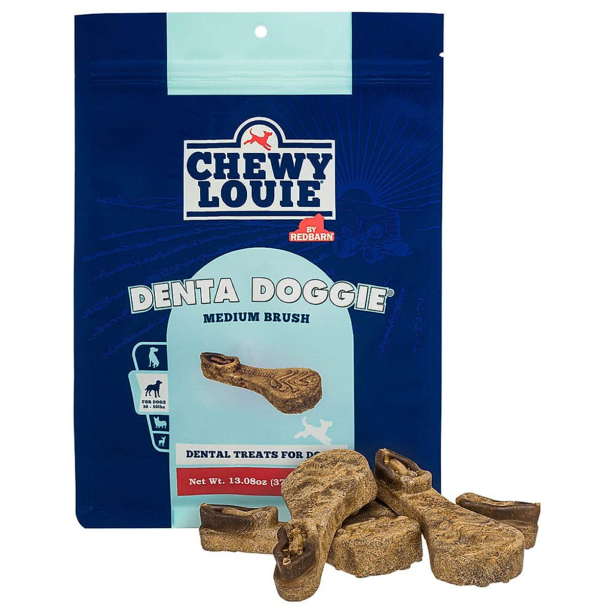 CHEWY LOUIE Denta Doggie Natural Dog Dental Treat, No Artificial Flavors, Promotes Dental Support - Medium Size - 1 Bag, 12 Count