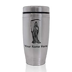 Commuter Travel Mug, Santa Muerte, Personalized Engraving Included