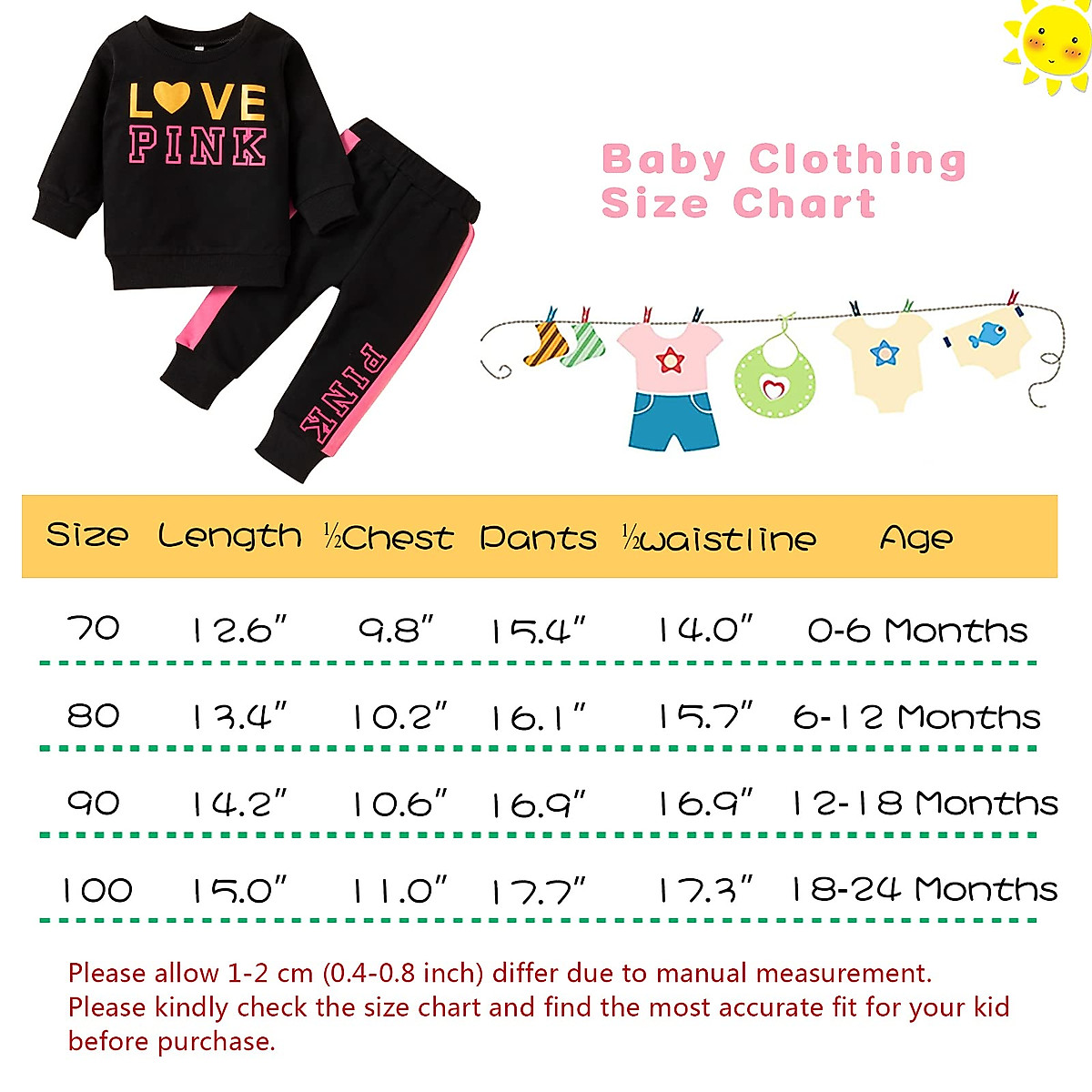 U·nikaka Toddler Girl Clothes Sweatshirt Outfits Sweatsuit Winter Fall Sweatpants Pant Clothing Set Black 18-24 Months