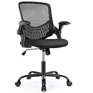 OLIXIS Wheels, Ergonomic Home Office Flip-up Arms and Lumbar Support, Mesh Swivel Rolling Height Adjustable, Tilt and Lock, Computer Desk Chair, Black
