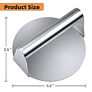 Koicarpe Burger Press - Stainless Steel Burger Smasher Tool - Smooth & Non-Stick Surface - Round Utensil for Grilling Meat Patty, Steak, Hot Dog, Grill Flattener for Steaks, Panini, Sandwich, 5.5x5.5