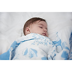 Clover & Sage Organic Muslin Baby Toddler Blanket - 100% Hypoallergenic Cotton Bed Blankets - Blue Forest