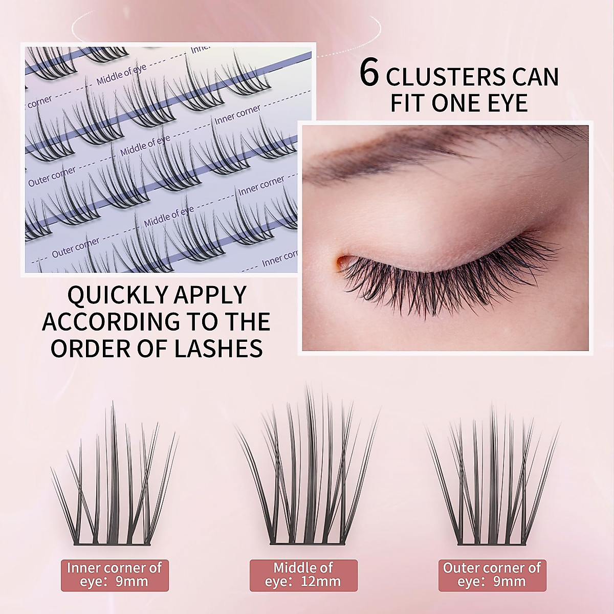 MLEN DIARY Manga Lashes 120 Cluster Lashes 9-12mm D Curl Individual Lashes Natural Look Fluffy Faux Mink Thin Cotton Band False Eyelashes