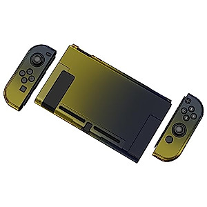 eXtremeRate PlayVital Back Cover for Nintendo Switch Console, Handheld Controller Protector Hard Shell for Joycon, Dockable Protective Case for Nintendo Switch - Gradient Black Yellow
