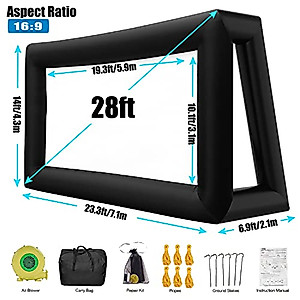 CZGBRO Inflatable Projector Screen - Outdoor Movie Screen Blow Up for Movie Parties Backyard Outside with Air Blower and Carry Bag, Front and Rear Projection (28FT with Blower)
