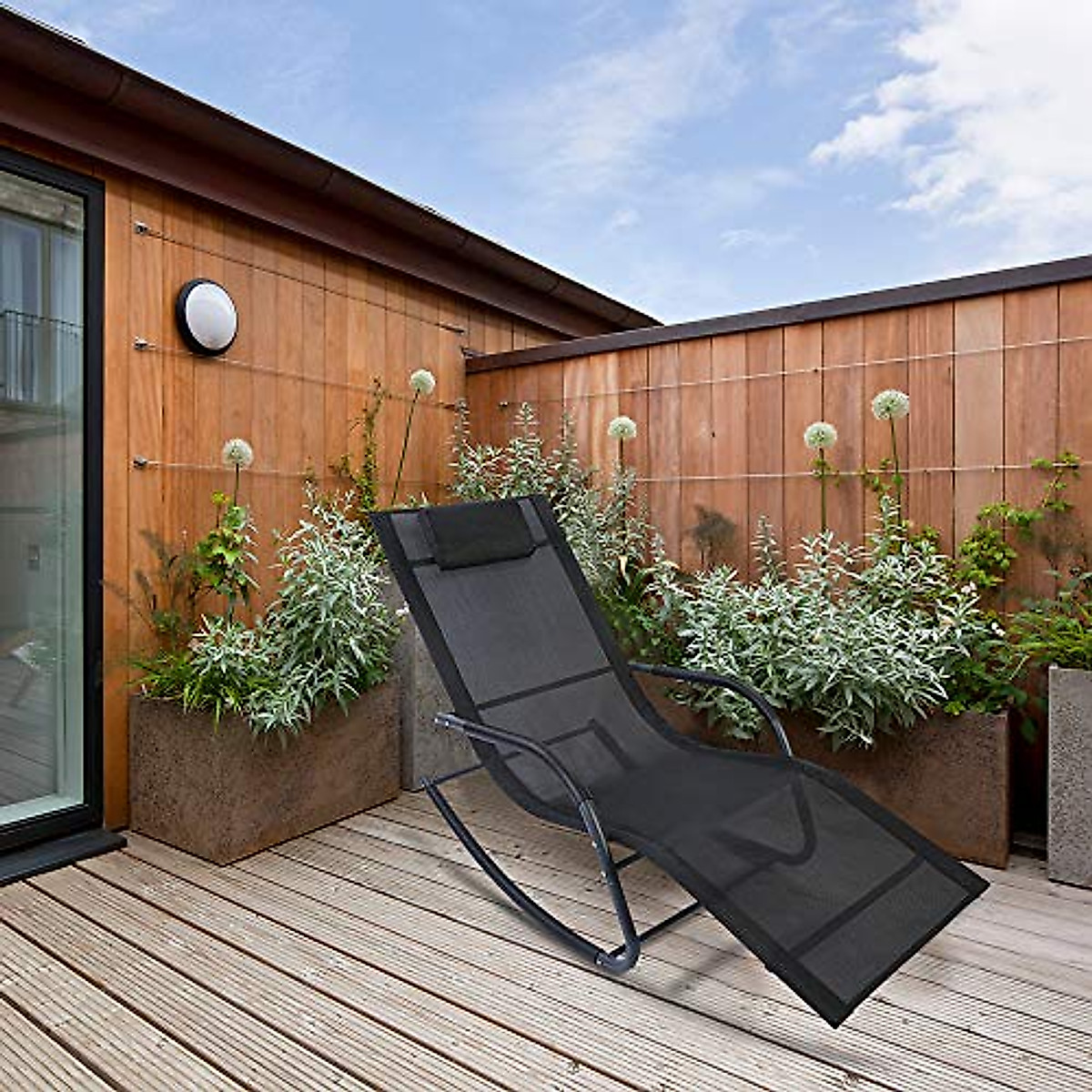 AGESISI Zero Gravity Rocking Chair - Patio Lounge Chair with Detachable Pillow Chaise Lounge Indoor Outdoor Rocking Recliner for Yard Pool Sunbathing Beach Lawn, Black