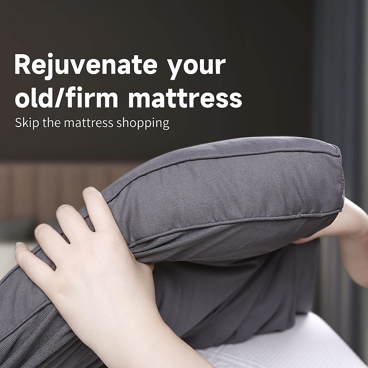 DOPEDIO Mattress Topper Queen,Extra Thick Mattress Pad,Cooling Mattress Topper Pillow Top Breathable Soft with 8"-21" Deep Pocket Down Alternative Fill (60x80 Inches, Grey)