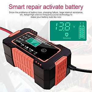 Car Battery Charger, 12V-6A Automatic Battery Charger/Maintainer Smart Fully Trickle Charger for Cars, Motorcycles, SUVs, Engineering Vehicles, AGM/Gel Lead Acid Battery