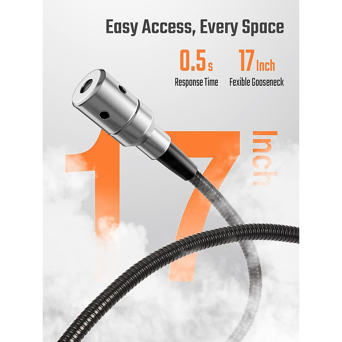 TopTes PT520A+ Rechargeable Gas Leak Detector, Natural Gas Detector with 17-inch Probe, Checking Combustible Gas Leaks Like Natural Gas, Propane, Methane, Butane for Home, HVAC and RV - Orange