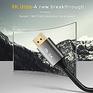 ATZEBE DisplayPort to DisplayPort Cable 10ft, DisplayPort 1.4 Cable Support 7680x4320 Resolution, 8K@60Hz, 4K@144Hz, High Speed 32.4Gbps, HBR3, DSC, HDR10, HDCP2.2 for Gaming PC, Laptop, Monitor