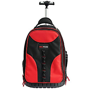 MELOTOUGH Wheeled Rolling Tool Backpack Heavy Duty Tradesman Pro Tool Organizer Including Laptop Sleeve (Red&Black)