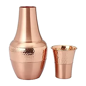 Pure Copper Bedside Carafes, Flask with Tumbler, For Ayurveda Health Benefits - Capacity - 1.4 Lt. (47.3 US Fluid Ounce)