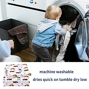 Viviland Kids Twin Sheet Set - Twin Size Printed Boys Bed Sheets - Kids Boys Toddlers Breathable Fitted Bed Sheet Twin - Excavator Toys Theme