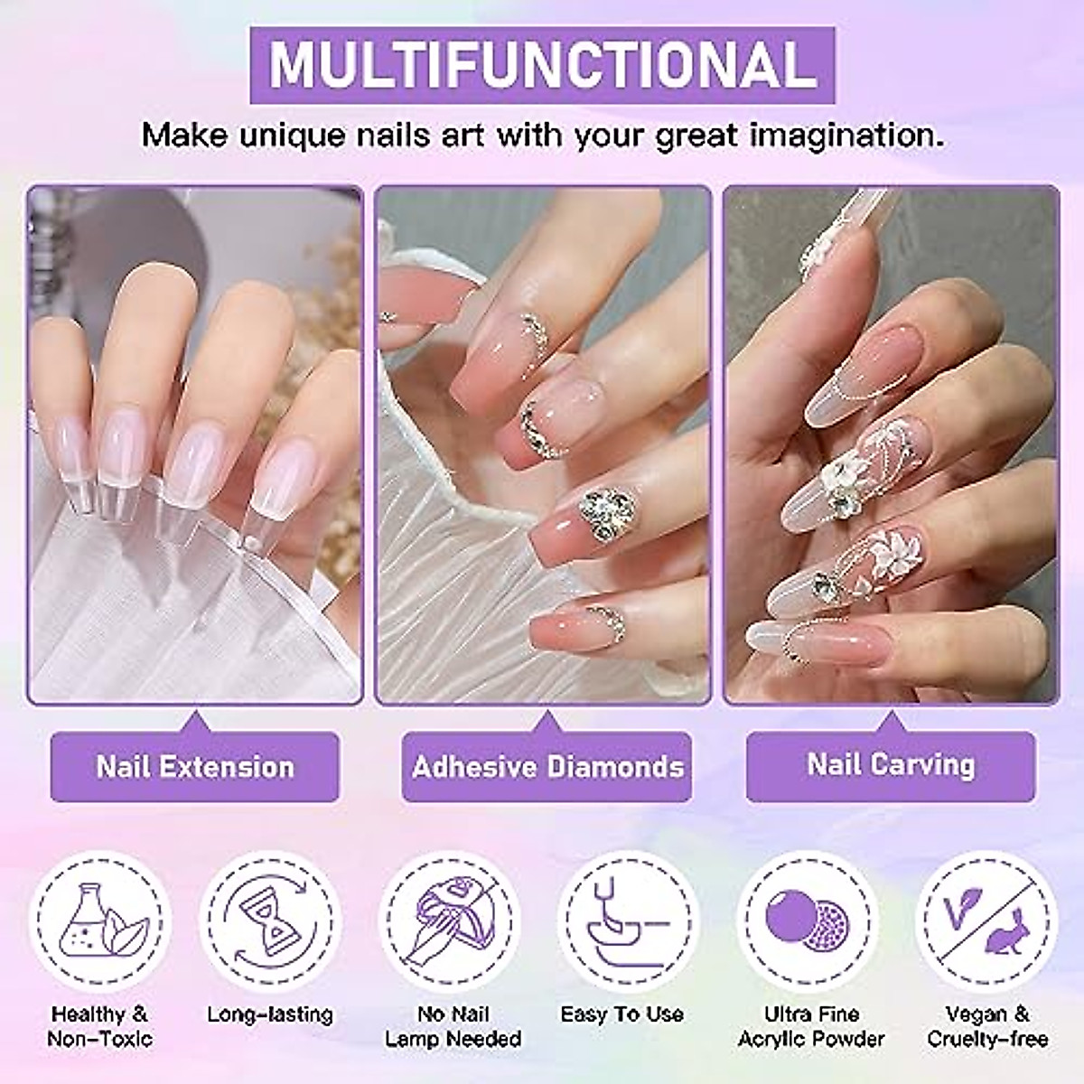 XIFEPFR Acrylic Nail Kit - Clear White Pink Acrylic Powder and Acrylic Liquid Set with Acrylic Nail Brush Nail Forms Glass Cup Beginner Acrylic Nail Kit for Nail Extension Carving Salon Home DIY