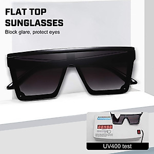 STORYCOAST Square Sunglasses for Women Men Fashion Big Frame Flat Top Sun Glasses Mirror Lens (Bright Black-Gradient Gray)