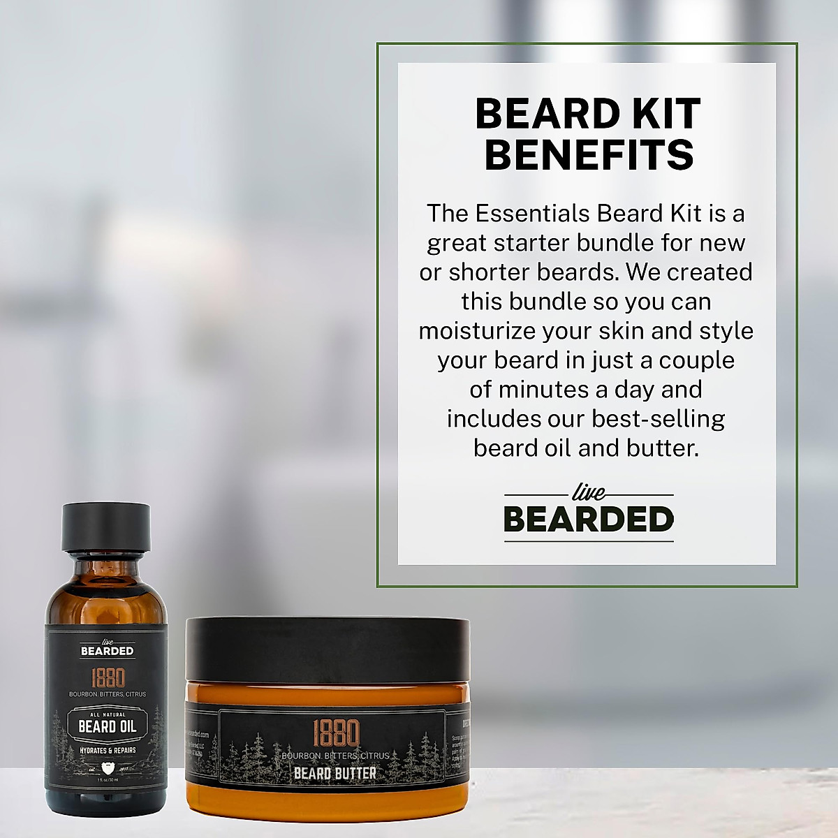 Live Bearded Beard Oil and Beard Butter Grooming Kit - 1880 - All-Natural Ingredients with Shea Butter, Argan Oil, Jojoba Oil and More - Beard Growth Support - Made in the USA
