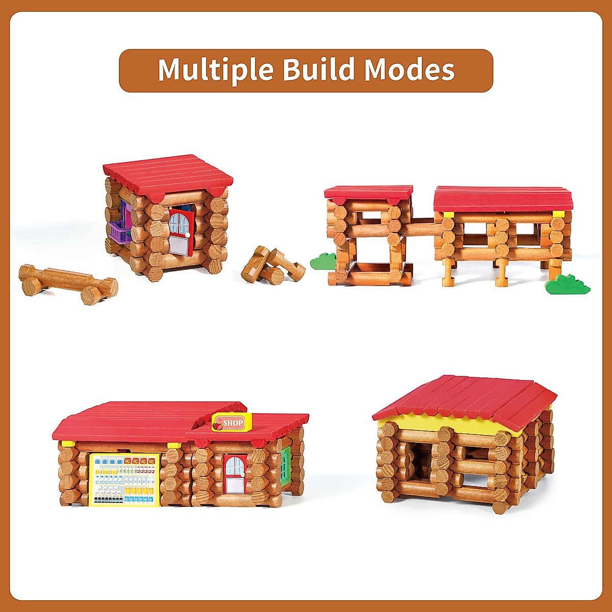 Wondertoys 239 Pieces Real Wood Logs Set Ages 3+, Classic Building Log Gift Set for Boys/Girls– Creative Construction Engineering - Top Blocks Game Kit - Preschool Education Toy