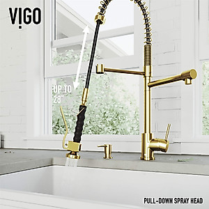 VIGO VG02007MGK2 27" H Zurich Single-Handle with Pull-Down Sprayer Kitchen Faucet with Soap Dispenser in Matte Gold
