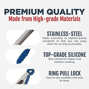 Silicone Kitchen Tongs with Silicone Tips, Set of 3 Heat Resistant Tongs for Serving Food, 7-Inch, 9-Inch, 12-Inch Locking Silicone Tongs for Cooking Tongs, Salad Tongs, Blue Kitchen Utensils