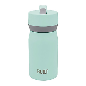 BUILT Cascade Double Wall Vacuum Insulated Stainless Steel Wide Mouth Water Bottle with Comfort Grip and Straw Lid and Carry Handle, 12 Ounces