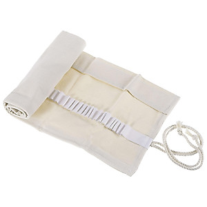 PATIKIL Handmade 36 Slots Roll Up Pencil Case, 2 Pack Canvas Pencil Wrap Pouch Pen Holder Organizer for Artist Drawing Coloring Sketching, White