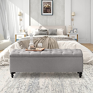 Storage Ottoman 50.2 Inches Upholstered Fabric Bench，Button Tufted for Living Room，Bedroom End of Bed Bench Withstands 303lbs (Grey)