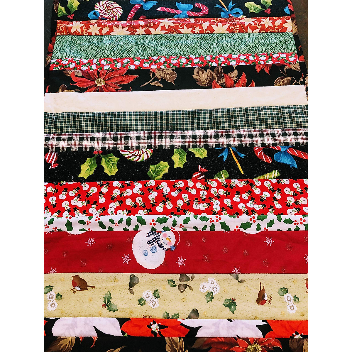 Quilted Holiday Table Runner, Jelly Roll Stripes, Rectangular, Reversible, Poinsettia Fabric, Christmas Decor, 100% Cotton