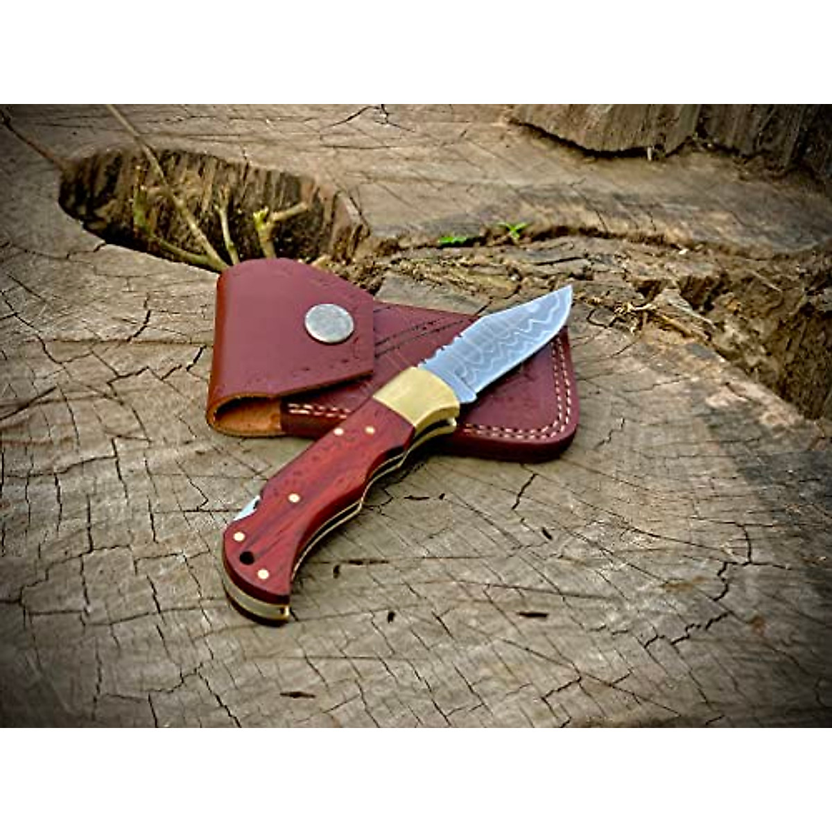 Element Metal Works Folding Knife with VG10 Stainless Steel, Tactical Knife for Camping Hunting Hiking, back Lock + brass Clip, Rid Wenge Wooden Handle, Father's Day Gifts for Men Husband Dad