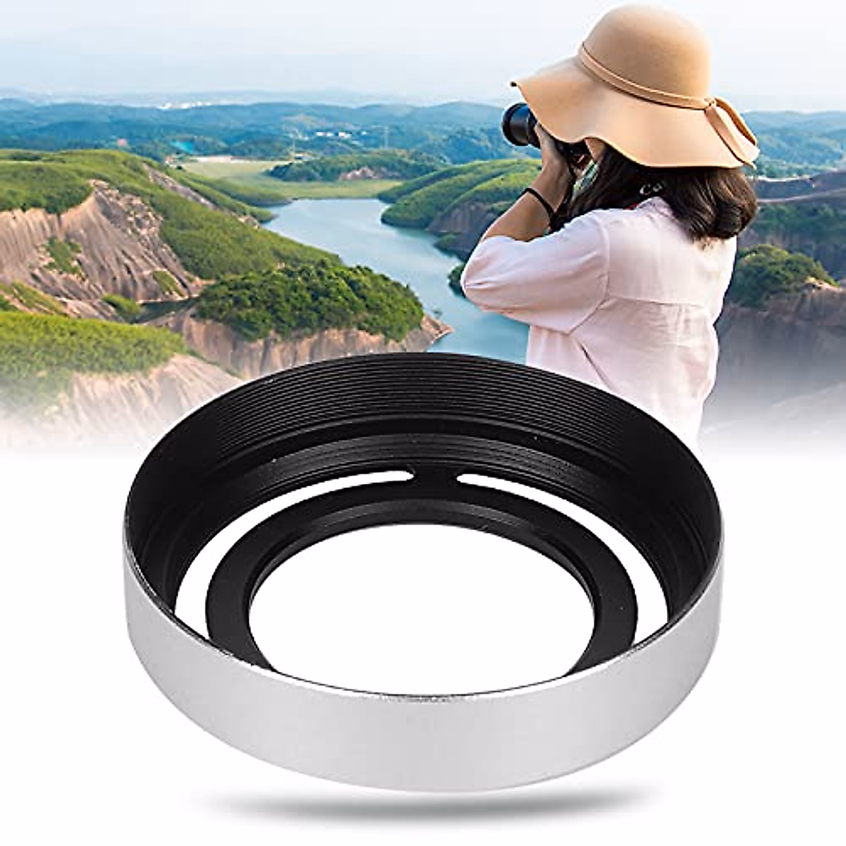 Hood,52Mm Silver Lens Hood,Fuji X10 Lens Hoodlhx10 Beautiful Appearance Hollow Metal Compact Detachable Camera Lens Hood for Fuji X10/X20/X30(Argent) (Sliver)