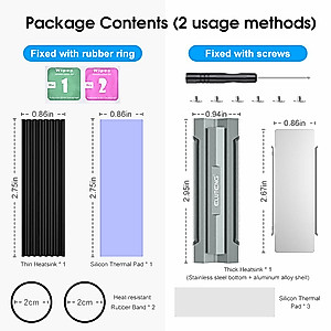 ELUTENG M.2 2280 SSD Heatsink Double-Sided Heat Sink Aluminum Alloy NGFF NVME Cooling Sink with 4 Thermal Conductivity Silicone Pads M.2 SSD Cooler Set for 2280 M.2 SSD