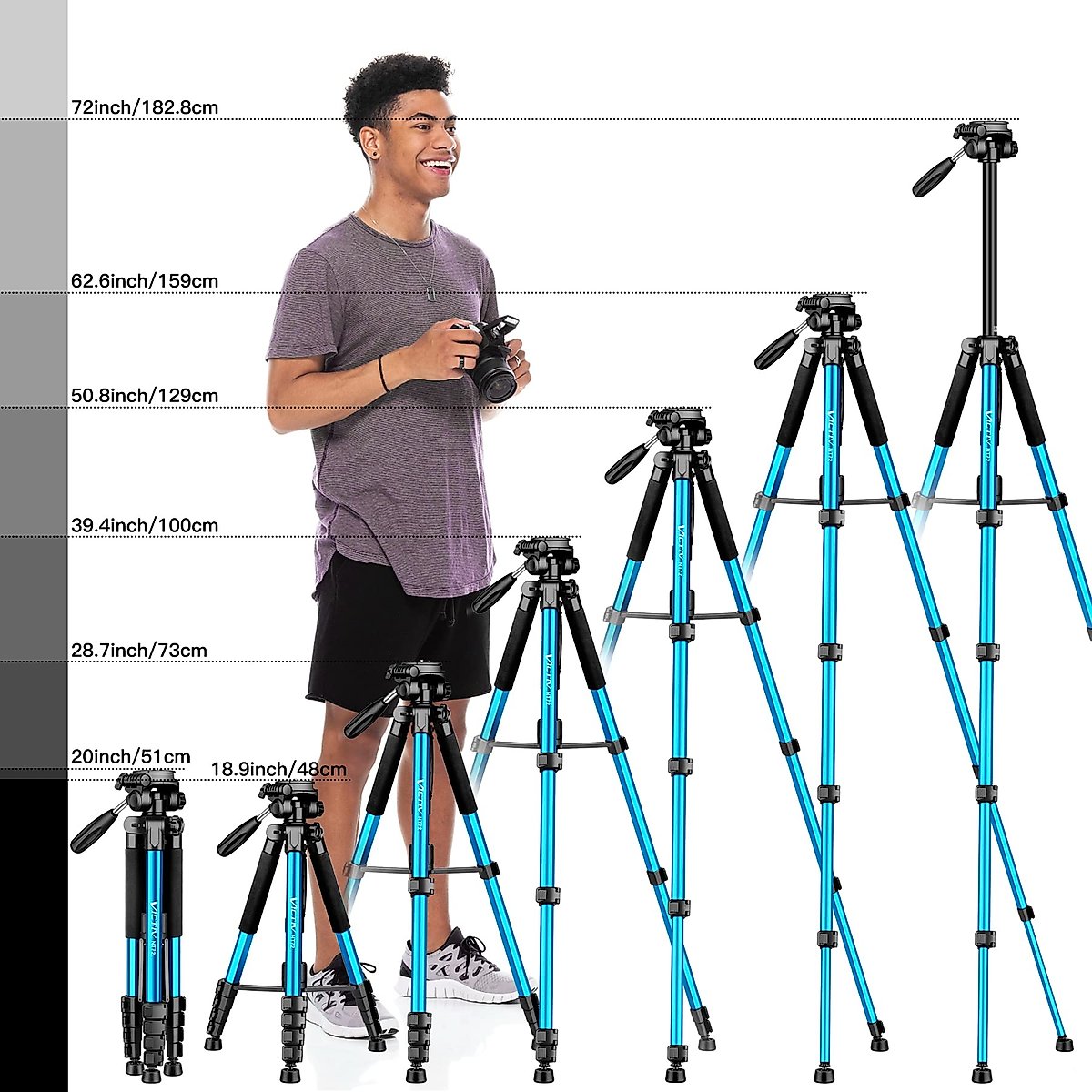 Tripod for Camera, 72" Camera Tripod with Remote, Heavy Duty Tall Camera Tripod Stand, Professional Aluminum Video Tripod, Compatible with Gopro/Camcorder/Binocular