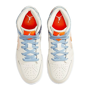 Jordan Boy's Air 1 Mid SE (Big Kid) Sail/Safety Orange/Psychic Blue 7 Big Kid M