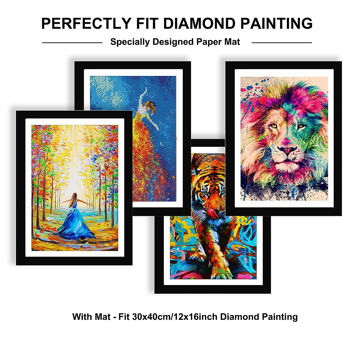 Betionol Diamond Painting Frames Set of 4, Display 12x16in/30x40cm Diamond Painting Kits or Photos, Black Natural Solid Wood Picture Frame with Acrylic Protection Glass, Back Mat And Hanging Kit