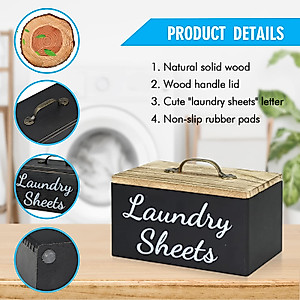 Laundry Dryer Sheet Dispenser Dryer Sheets Holder with Lid for Laundry Room Decor, Wooden Fabric Softener Dispenser Detergent Holder, Dryer Sheet Container for Laundry Room Organization Storage