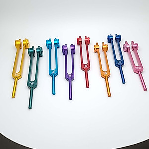 Chakra Tuning Forks Set - Multicoloured 7 Chakra and 1 Soul Purpose Weighted Tuning Forks with Exquisite Aluminum Case.