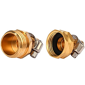 Sanpaint,Brass Garden Hose Connector Repair Mender Kit with Stainless Clamp,Fits 1/2" Water Hose Fitting,3 Sets(1/2" Barb x 3/4" GHT)