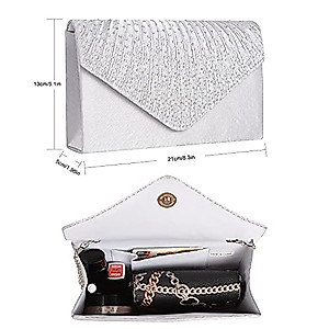 BBjinronjy Clutch Purse Evening Bag for Women Prom Sparkling Handbag With Detachable Chain for Wedding and Party (Silver)