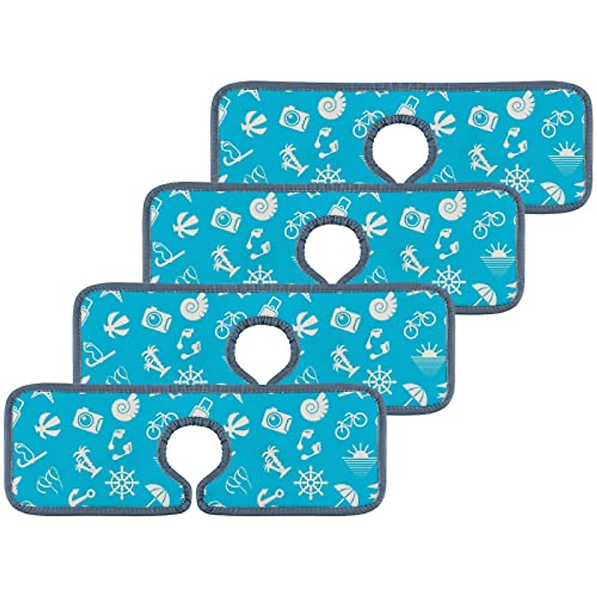 Kitchen Faucet Absorbent Mat 4 Pieces Summer Symbols Blue Faucet Sink Splash Guard Bathroom Counter and RV,Faucet Counter Sink Water Stains Preventer