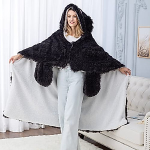 VK Living Wearable Blanket Hoodie Cat Wearable Hooded Blanket Adult, Sherpa Fleece Wearable Blanket, Super Soft Warm Fuzzy Oversized Wearable Hooded Blanket for Sofa Bed Camping