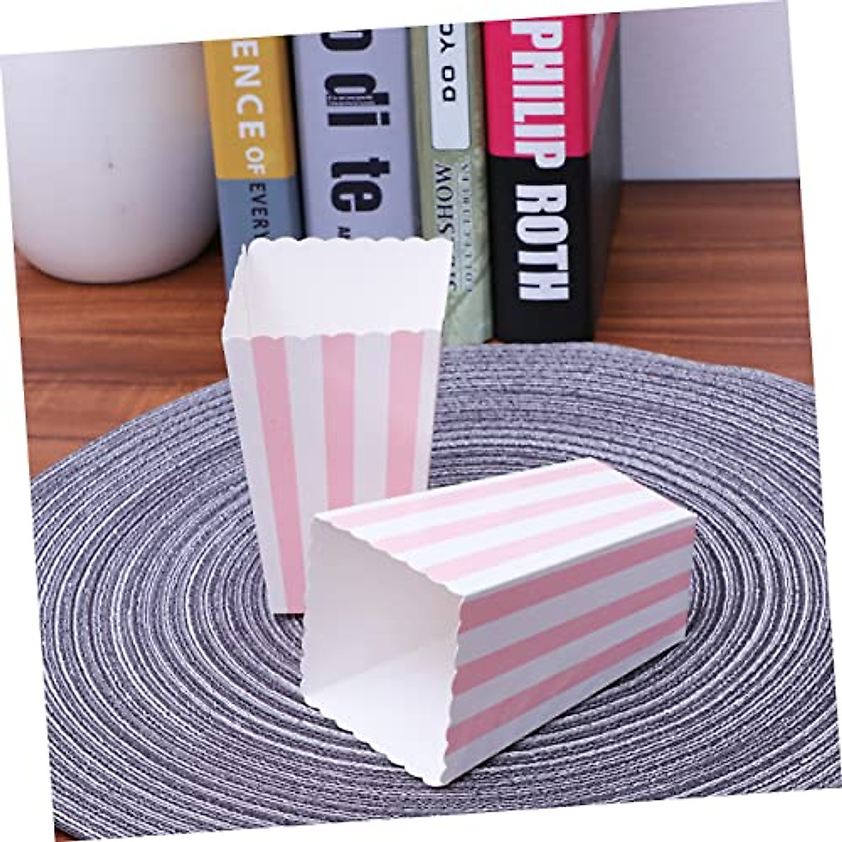 Popcorn Containers 48pcs Popcorn Box Stripe Poorn Favors Paper Birthday Supplies Wedding Food Striped Party Shower Containers Disposable Decoration Baby Candy Popcorn Cups