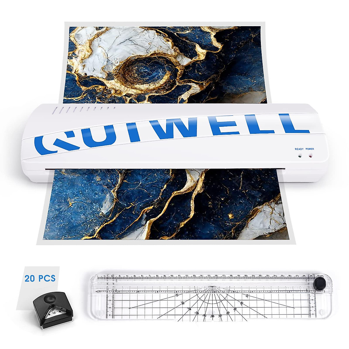 QUIWELL 9 in 1 Laminator, Laminator Machine with 20 Laminating Sheets, 9 Inches Thermal Laminating Machine with Paper Trimmer, Corner Rounder, Hole Punch, Bonus Busy Book for Home Office School Use