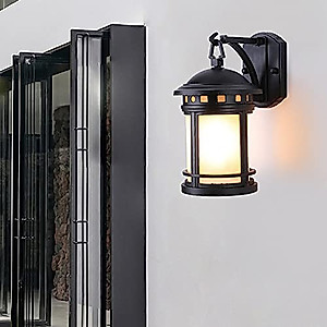 TEmkin Black Exquisite Outdoor Sconce Wall Lamp Waterproof Anti-Rust Wall Lighting Retro Creative Courtyard Wall Lights E27 Bulb Base for Patio Garden Courtyard